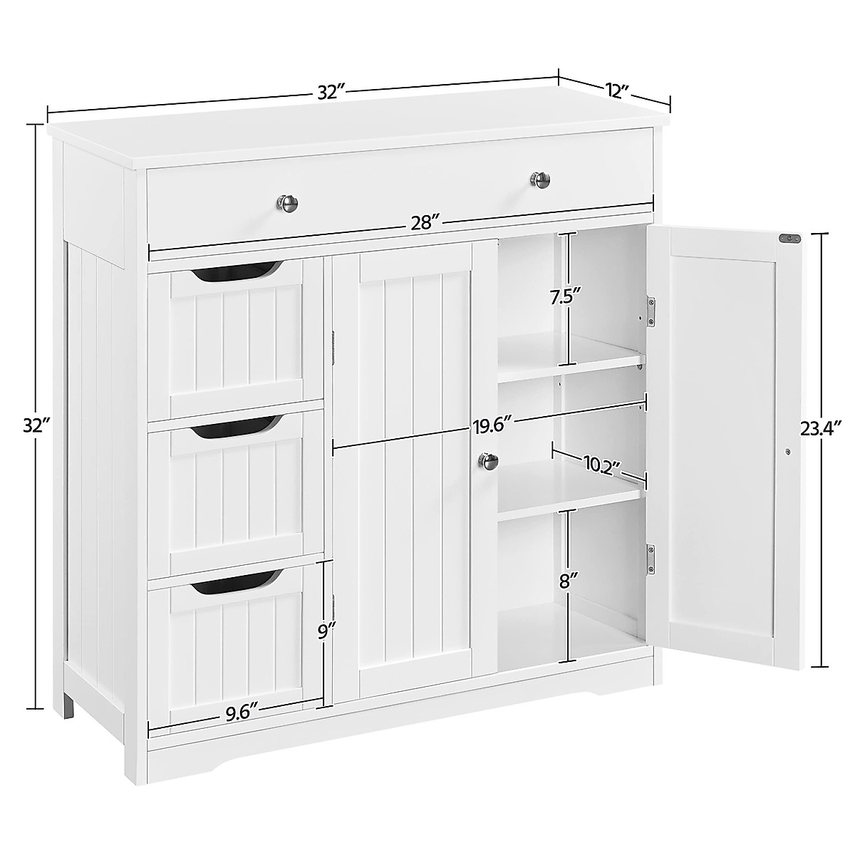 Topeakmart Bathroom Free-Standing Floor Cabinet, Practical Storage Cabinet with 4 Drawers and 2 Doors for Kitchen, Entrance Area, Living Room, Adjustable Shelves, Ample Space White