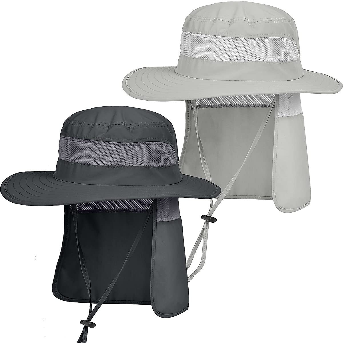 IYEBRAO 2 Pack Mens Sun Protection Hat with Neck Flap for Fishing Hiking Garden Work(Dark Grey＆light Grey)