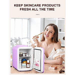 Mini Fridge, 3.7 Liter/6 Can Portable Cooler and Warmer Personal Refrigerator for Skin Care, Cosmetics, Beverage, Food,Great for Bedroom, Office, Car, Freon-Free (Purple)