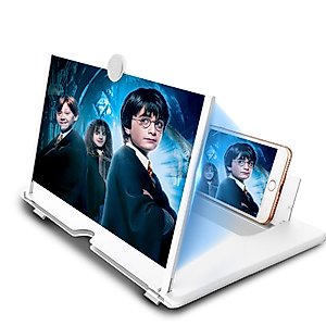 14 inch Screen Magnifier for Cell Phone 3D Magnifier Screen Enlarger for Movies,Videos,Reading,Gaming-Screen Amplifie with Foldable Phone Stand Holder. Compatible with All Smartphones-White