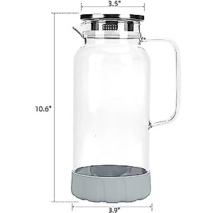BOQO Glass Pitcher 68oz/2000ml,Pitcher with lid and Precise Scale Line,Tea Pitcher,Glass Water Jug,Glass Water Pitcher,with Particular Coaster.