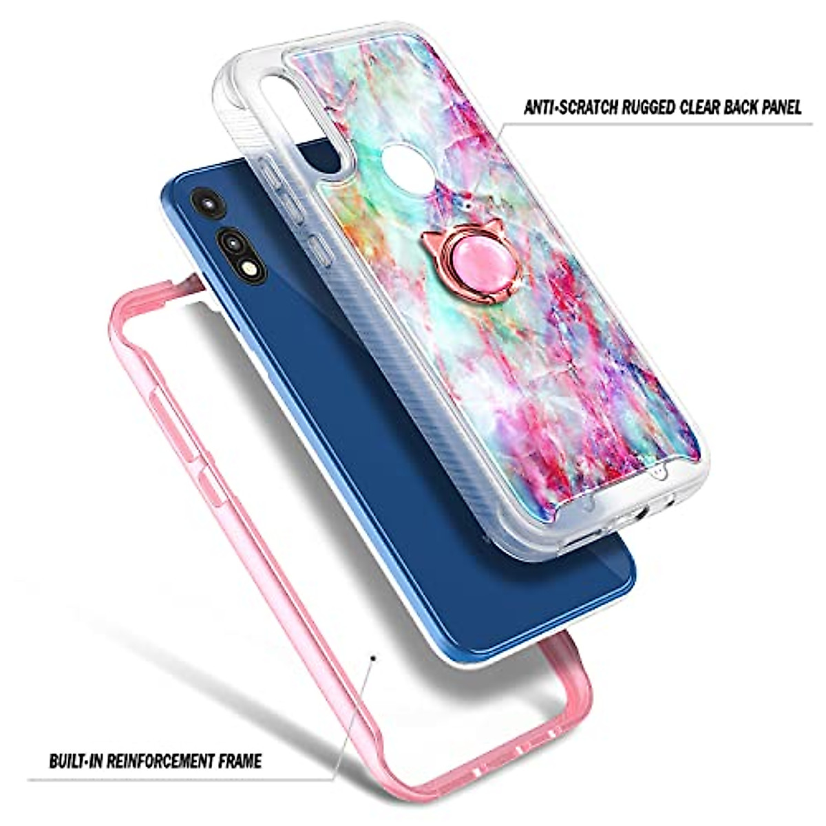 NGB Supremacy Case for Motorola Moto E 2020, Full Body Protection with [Built-in Screen Protector] Ring Holder/Wrist Strap, Slim Fit Shockproof Bumper Durable Cover Case (Fantasy)