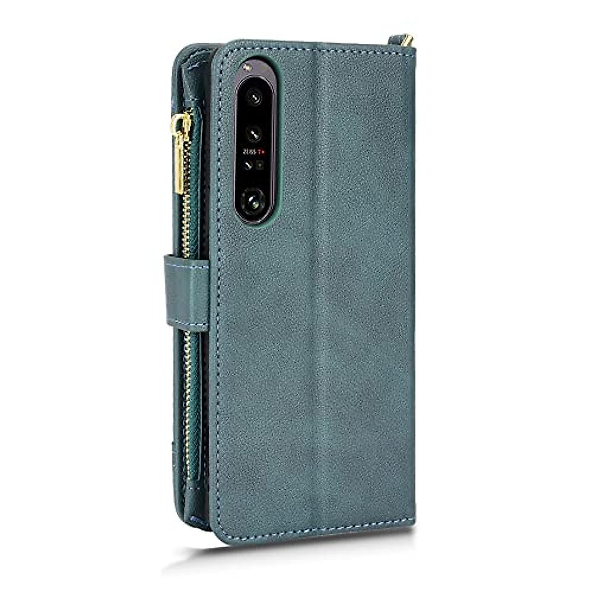 YJZSKRXFAK Magnetic Zipper Wallet Leather Case with Lanyard for Sony Xperia 1 III Cash Pocket with 6-8 Card Slots Holder Wrist Strap Cover for Sony Xperia 1 III Green