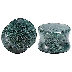 COOEAR 14PC 7 Pairs Stone Ear Plugs Double Flare Saddle Stretching Gauges Expander Stretchers 2G(6mm)-5/8"(16mm)