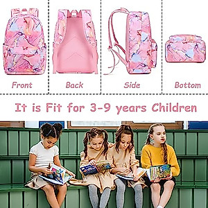 School Backpack for Teen Girls Bookbags Elementary High School Marble Laptop Bags Women Travel Daypacks (Marble Pink)