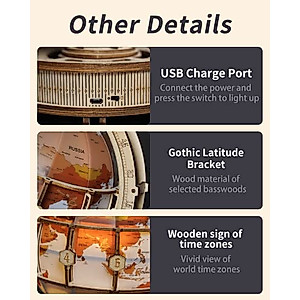 ROKR 3D Wooden Puzzles for Adults-LED Illuminated Wooden Globe Puzzle-Model Building Kits-Room Decor for Teen Girls Boys Women Men