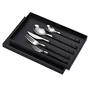 Kitchen Utensils Set, 5 Pcs Tableware Cutlery Set Stainless Steel Restaurant Dishwasher Dinner Knives Forks Spoons Eating Utensils High Hardness Flatware Set (Black Handle)