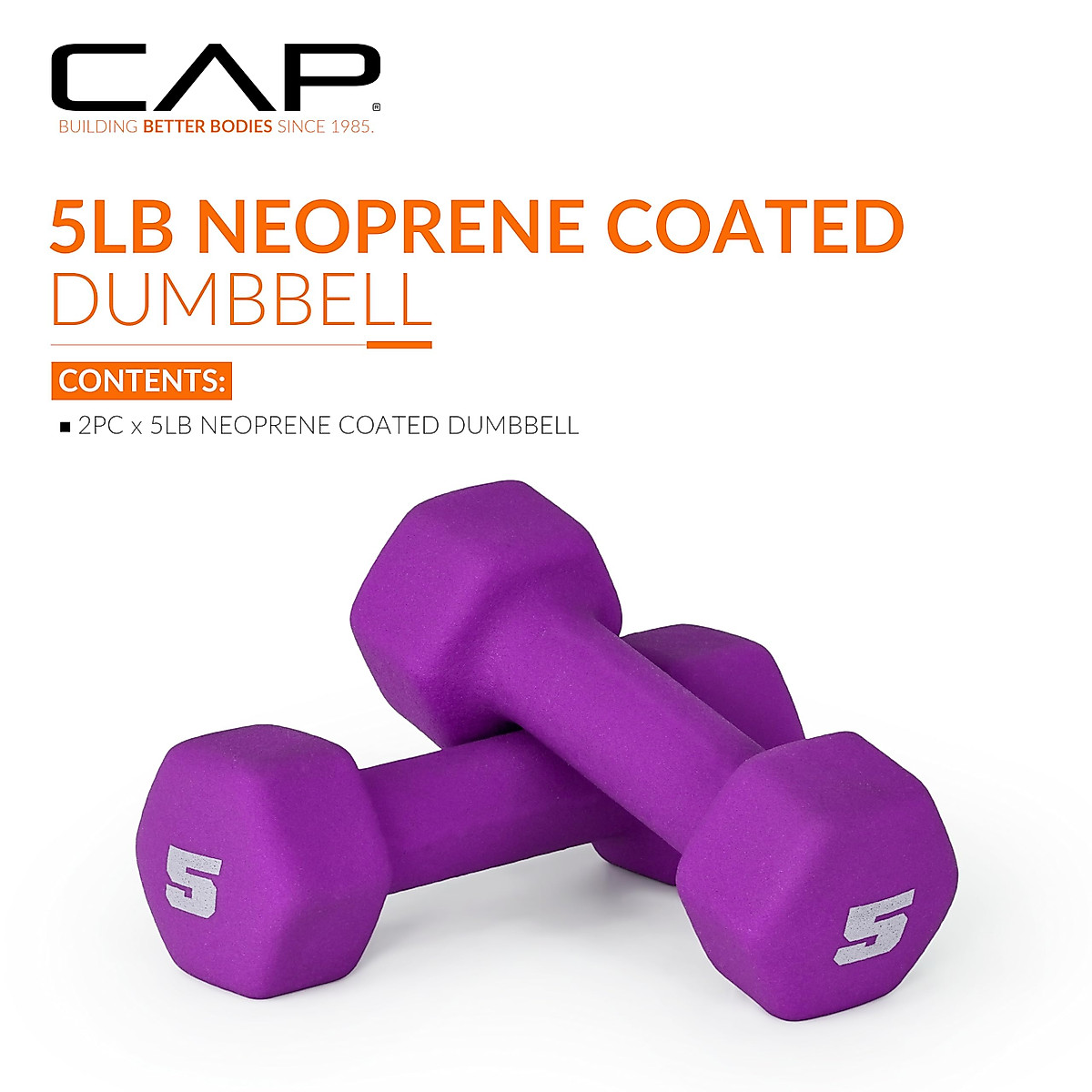CAP Barbell Neoprene Dumbbell Weights, 5 lb Pair, Violet