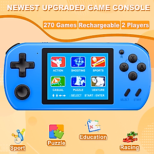 CULAGEiMi Handheld Game for Kids Adults Built-in 270 Retro Video Games, Portable Gaming System with Rechargeable Battery Gamepad, Mini Arcade Toys Supports 2 Players Birthday Xmas Gifts, Blue