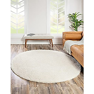 Rugs.com - Über Cozy Solid Shag Collection Rug – 4 Ft Round Snow White Shag Rug Perfect for Kitchens, Dining Rooms