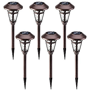 GIGALUMI Bright Solar Outdoor Lights Decorative 6 Pack, Solar Pathway Garden Lights Auto On/Off, Solar Lights Outdoor Waterproof Bronze Finished, Driveway Lights LED Landscape Lighting for Lawn Yard