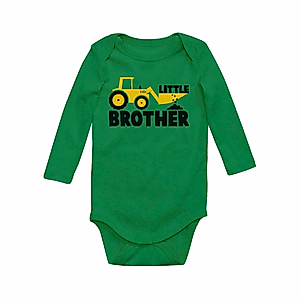 Tstars Little Brother Tractor Loving Boys Baby Long Sleeve Bodysuit 6M Green