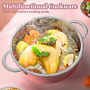 Tauvirboff Cooking Pot with Lid, 7 Quart Non Stick Pink Stainless Steel Pot with Glass Lid, Large Capacity Nonstick Stock Pot Dual Handle Soup Pot Pasta Pot Suitable for All Stoves, PFOA Free (Pink)