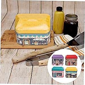 Cabilock 4pcs Boxes House Tin Box Sugar Canister Retro Decor Kitchen Tin Boxes Table Cookie Tin Christmas Crackers Jewelry Organizer Tray Mini Cookies Candy Tea Metal Box Tinplate