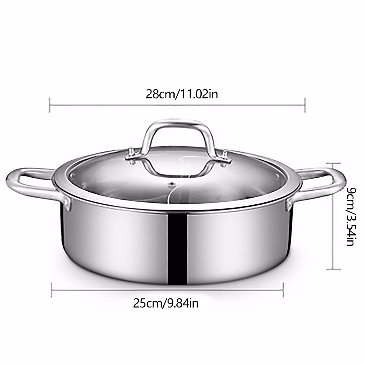 LYNICESHOP 304 Food Grade Stainless Steel Shabu Shabu Hot pot with Divider&Lid for Induction Cooktop Gas Stove Dual Sided Soup Cookware with 2 Soup Ladles