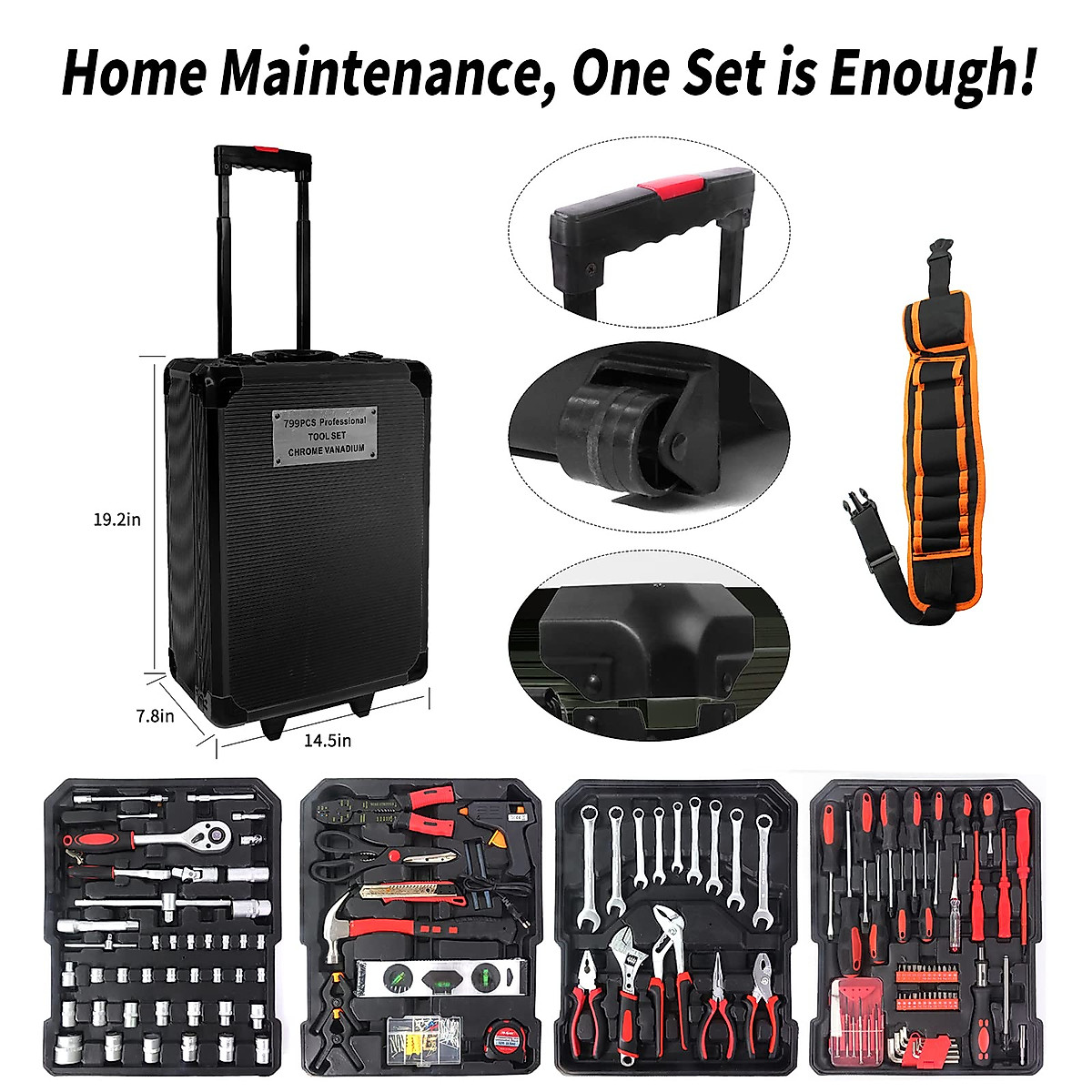 Tool Set with Tool Box, Household Tool Kit, General Home/Auto Repair Tool Set, Storage Case Socket Wrench Sets for Home Maintenance, Perfect for Handyman, Homeowner, Dryer(Black)