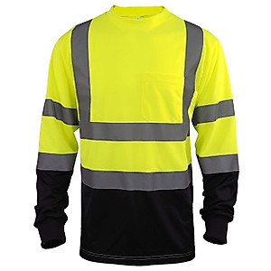 L&M Hi Vis Class 3 T Shirt Reflective Safety Lime Orange Short Long Sleeve HIGH Visibility, Black Bottom (Lime_L, X-Large)