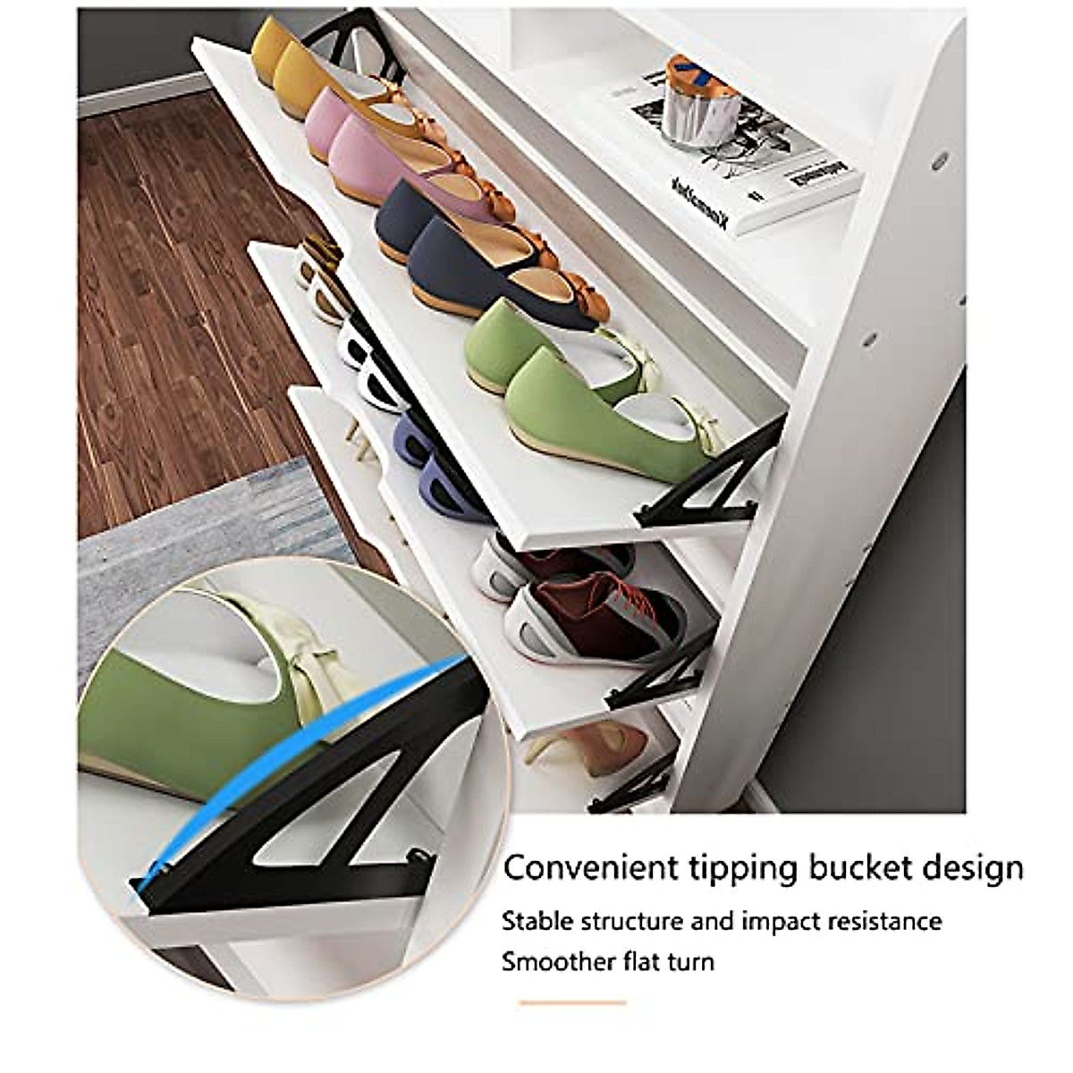 MYSNKU Shoe Cabinet Entryway White Narrow Shoe Storage Cabinet Flip Down Shoe Rack Wood 3 Tier Shoe Organizer Home and Apartment (White, 19.68x45.66)