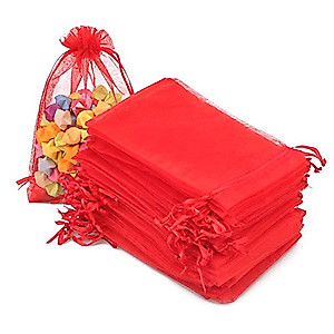 G2PLUS 4''X6 Organza Bags,100PCS 10X15CM Drawstring Organza Jewelry Favor Pouches Wedding Party Festival Gift Bags Candy Bags (Red)