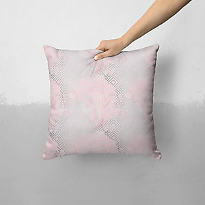 iiRov Karamfila Silver & Pink Marble V12 - Custom Decorative Home Decor Indoor or Outdoor Throw Pillow Cover for Sofa, Bed or Couch Cushion (Pillow CASE Cover ONLY)