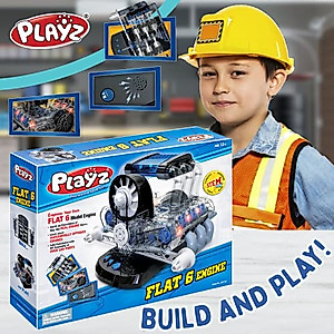 Playz Flat 6 Model Engine Building Kit - 320+ Pieces Revved-Up Internal V8 Style Combustion to Build Your Own Mini Engine That Works - DIY STEM Project & Gift for Kids, Teens, & Hobby Kit for Adults