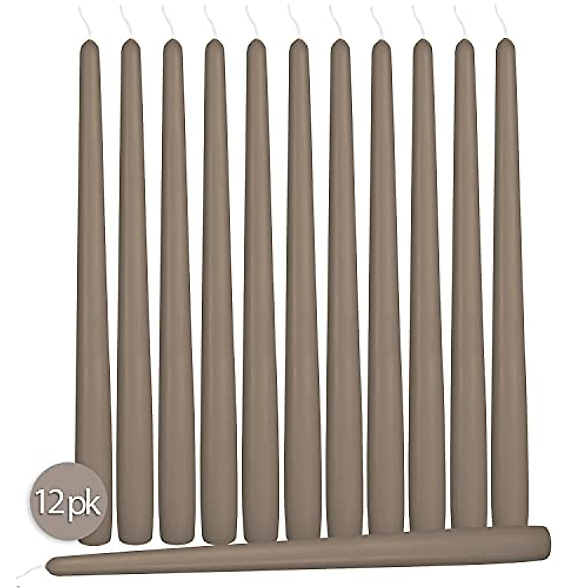 12 Pack Tall Taper Candles - 10 Inch Taupe Gray Dripless, Unscented Dinner Candle - Paraffin Wax with Cotton Wicks - 8 Hour Burn Time