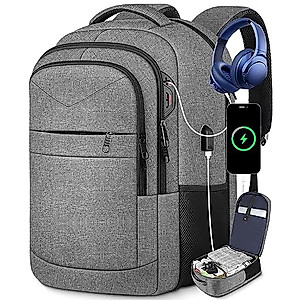 Lapsouno Laptop Backpack, Large Backpack, Travel Backpack, Extra Large TSA 17 Inch Carry on Backpack, Anti-Theft Backpack with USB Port, Water Resistant Computer Backpack Gift for Men Women,Grey