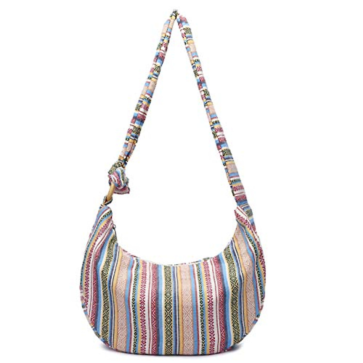 Women large Hippie Crossbody Bag cloth Hobo Sling Bag Cotton Bohemian Hand Bags (off-white)