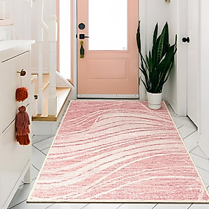 Castage Pink Rug 3’x5’,Washable Rugs for Bedroom Girls Living Room Entryway Kitchen Laundry Room,Modern Blush Small Boho Area Rug Abstract Non Slip Carpet Geometric