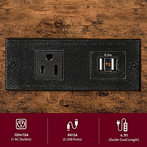 DGSANDGO Side Table with Charging Station and Drawer, Narrow End Table with USB Ports and Outlets for Small Space, Living Room, Bedroom and Office, with 4 Wheels Rustic Brown and Black