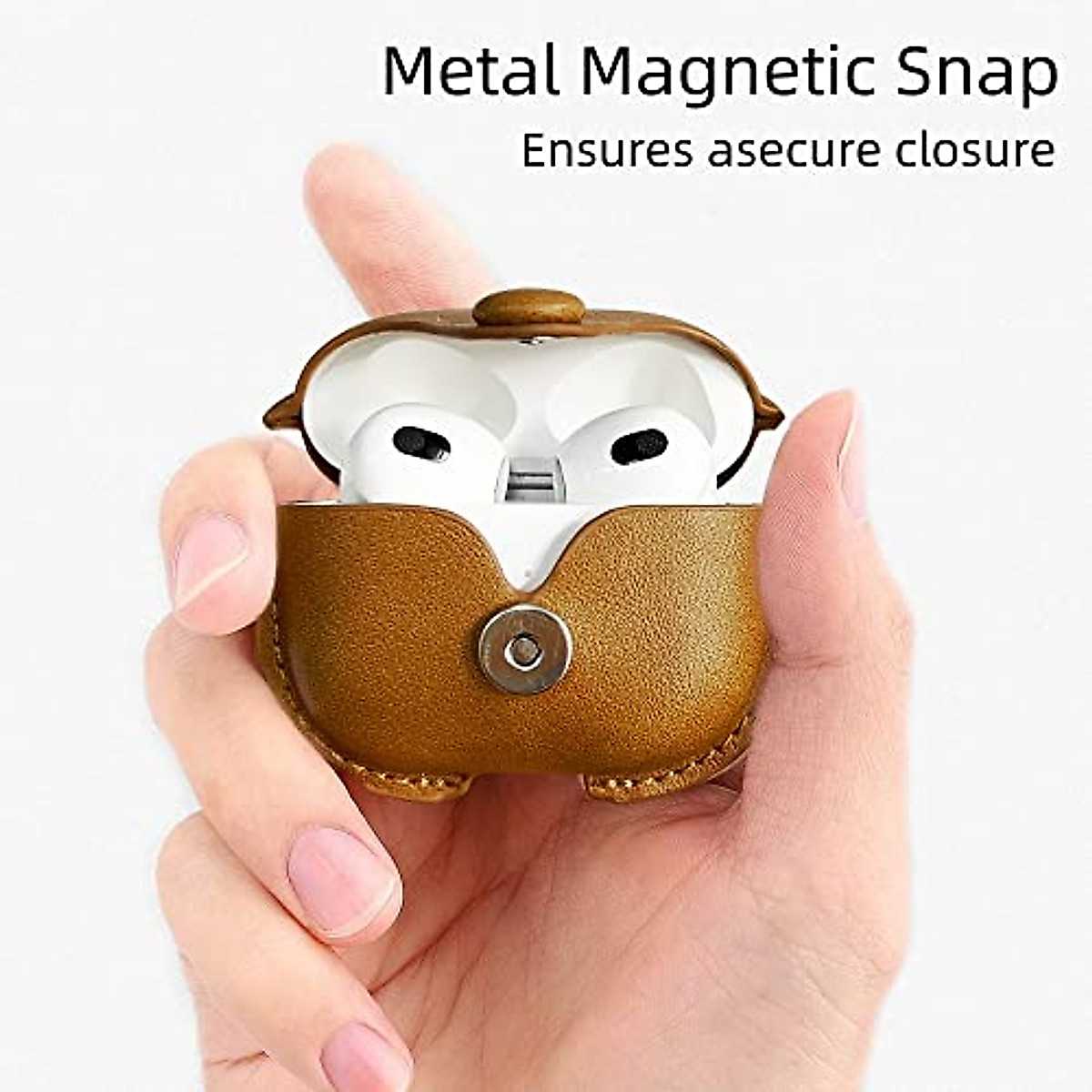 AirPods 3 Case, Airpods 3rd Leather Portable Protective Case Cover Men with Keychain Loss Prevention Clip Supports Wireless Charging Compatible with AirPods 3 2021 (Front LED Visible)