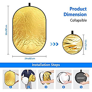 Neewer 5 in 1 Portable Round Collapsible Multi Disc Photography Lighting Reflector 24x36 inches/60x90centimeters with Carrying Case for Photo Studio Shooting