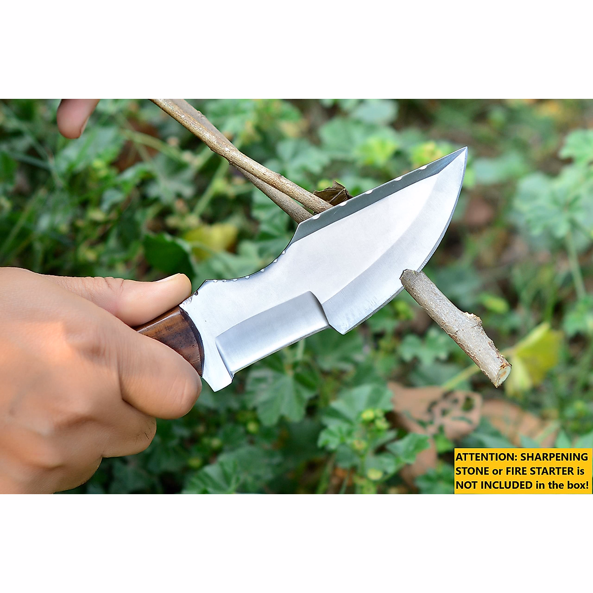 Ottoza Tracker Knife, D2 Steel Fixed Blade Hunting Knife with Wood Handle & Sheath, Full Tang Survival Knife for Men - No:116