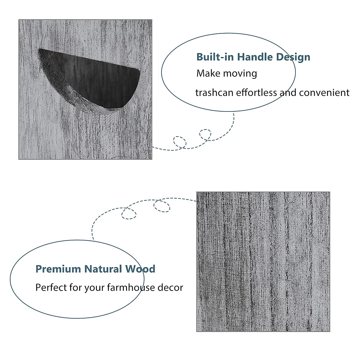 Wood Trash Can Rectangular Waste Basket with Convenient Semicircular Handle Wooden Garbage Can for Kitchen Bedroom Living Room, Grayish Green