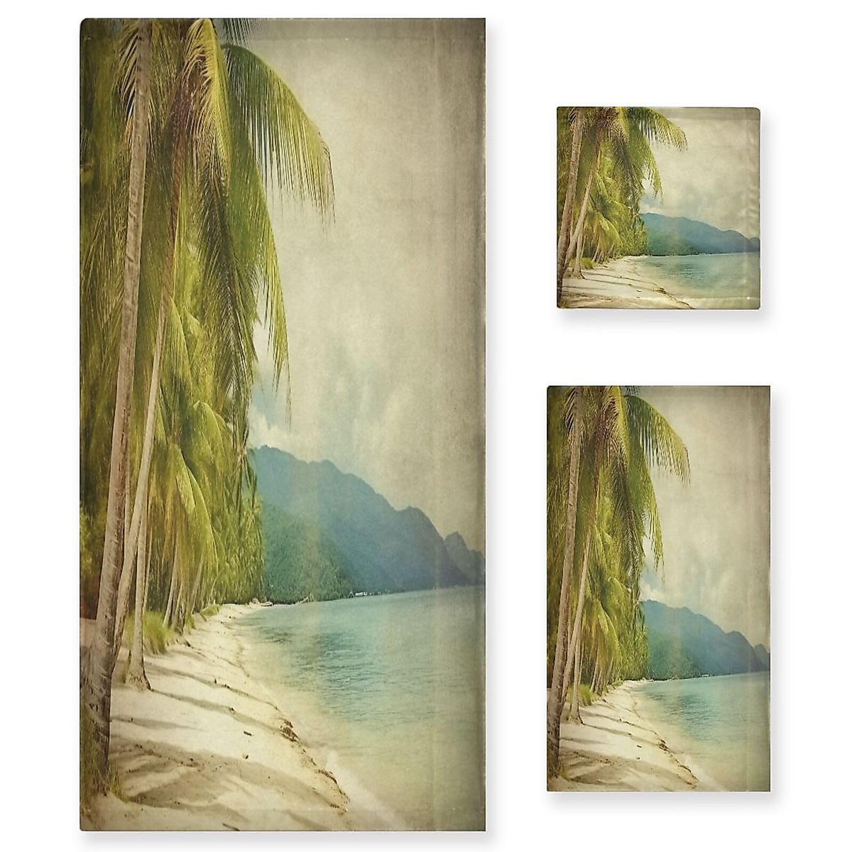 Flradish Tropical Palm Trees Towels 3 Pack Bath Towels for Bathroom Set Soft Cotton Highly Absorbent Lightweight & Quickdry Towel Set 1 Bath Towel,1 Hand Towel,1 Washclothe