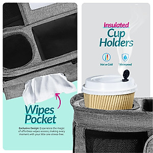 Swanoo Stroller Caddy Stroller Organizer With Cup Holder, Non Slip Straps Stroller Bag for Phone, Pet Stroller Accessories, Universal Fits Uppababby Vista v2 Wonderfold Wagon, Doona and More