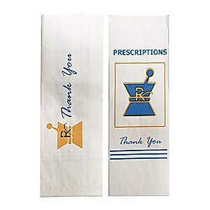 White Kraft Small Printed Prescription Pharmacy Paper Bags_Rx (1000 Bags)