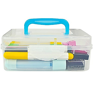 MyGift 7 Inch Multi Purpose Mini Clear Plastic Travel Storage Box, Portable Transparent Container Bin - Blue