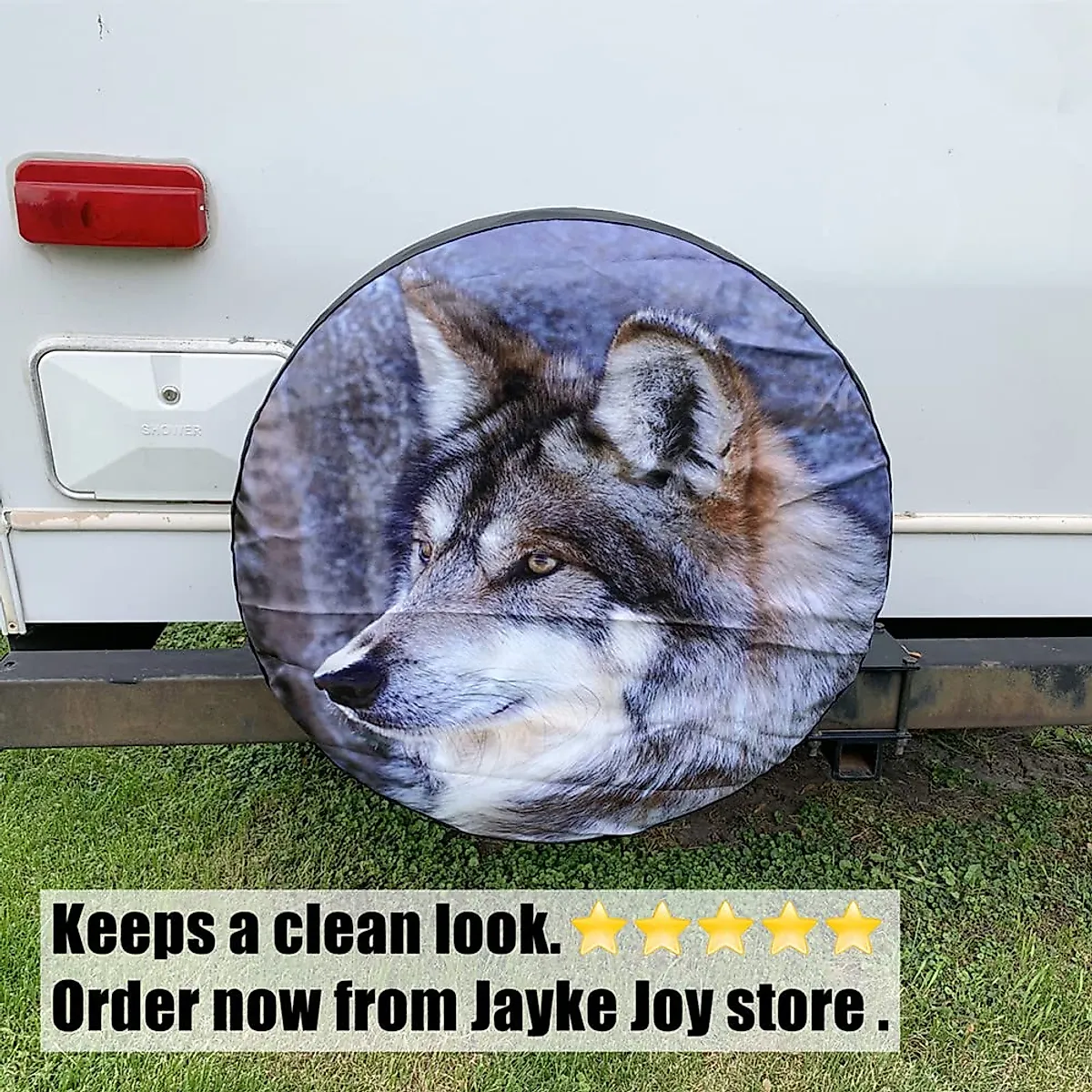Spare Tire Cover, Wheel Cover with Wolf Print Waterproof Dust-Proof Universal Fit for Jeep, Trailer, RV, SUV, and Camper Van (14 Inch)
