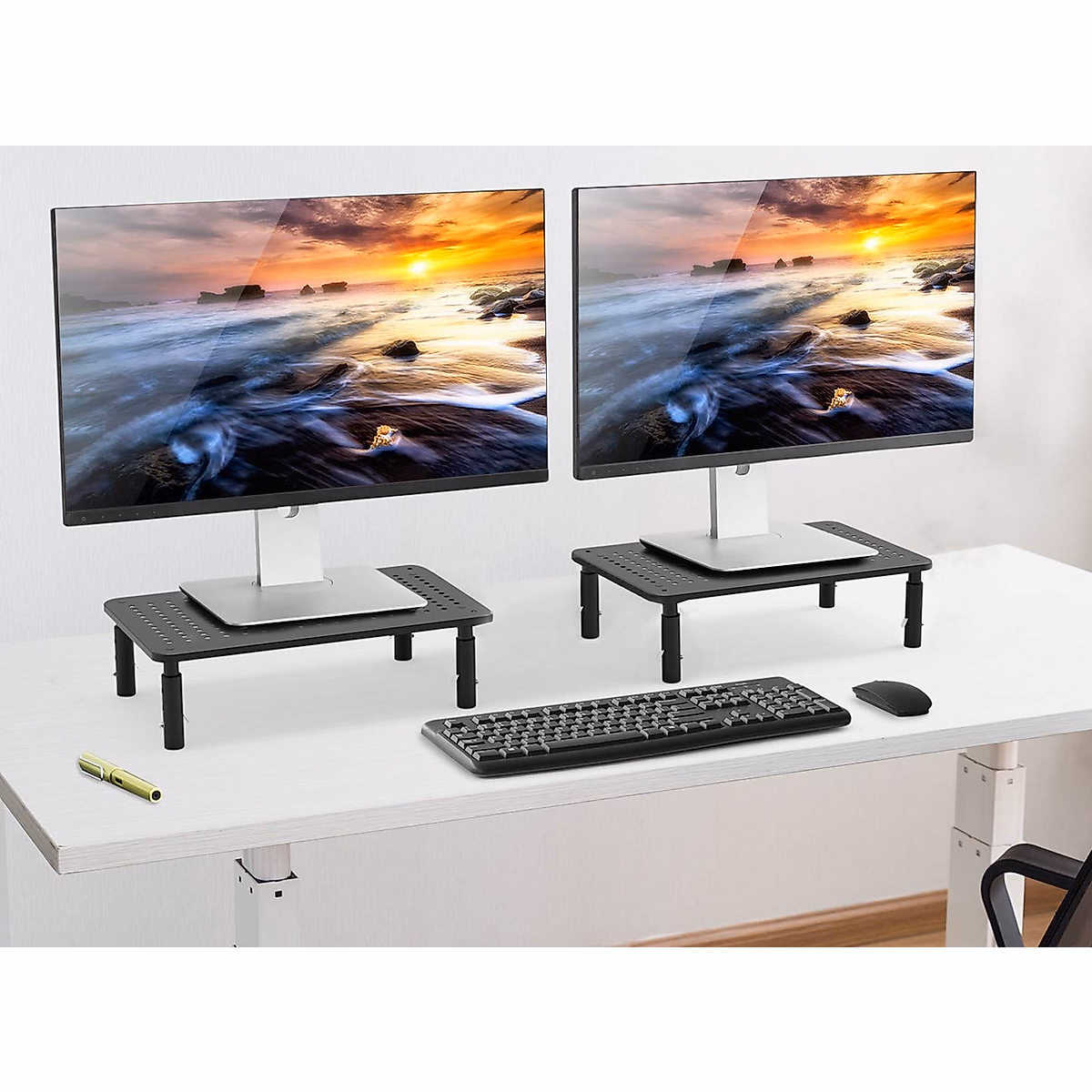 2 Pack Premium Laptop PC Monitor Stand with Sturdy, Stable Black Metal Construction. Fashionable Riser Height Adjustable with Non-Skid Rubber. Perfect for Computer Monitor iMac Stand or Computer Shelf