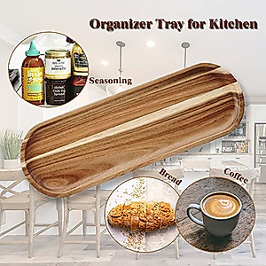 Wooden Long Bathroom Tray, Vanity Tray Toilet Tank Storage Tray, Acacia Kitchen Sink Trays, Vanity Countertop Organizer for Candles Soap Perfume Holder Dresser Jewelry Dish Cake Pastry Snack