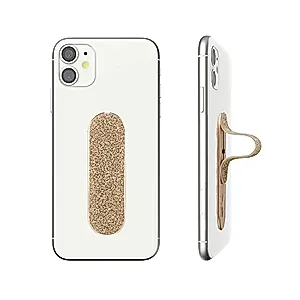 Momostick Flatstick, Cell Phone Finger Grip Strap Holder for Hand, Cell Phone Stand, New Slim Finger Loop Selfie Grip Compatible with Most Smartphones - Glitter Gold
