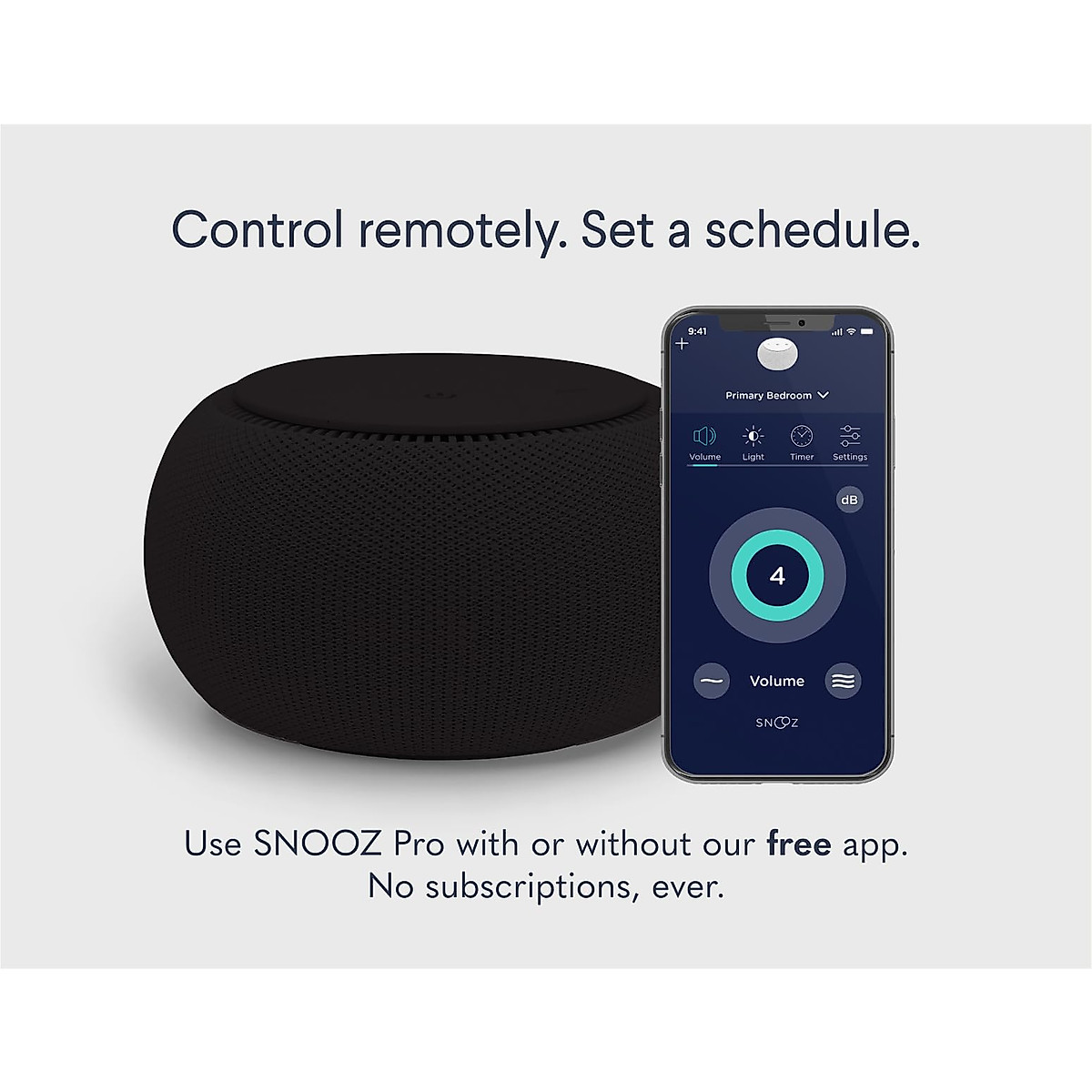 SNOOZ Pro - Smart White Noise Machine & Travel Case - Real Fan Inside, Non-Looping White Noise, Adjustable Tone & Volume - App-Based Remote Control & Sleep Timer - Midnight