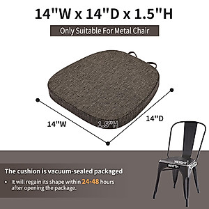baibu Set of 2 Metal Chair Cushions with Ties, 14In Non-Slip Metal Dining Chair Pads Kitchen Seat Cushion with Machine Washable Cover, 14x14x1.5in, Brown