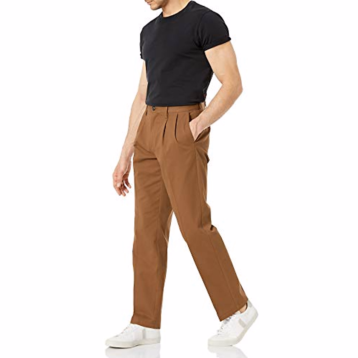 Amazon Essentials Men's Classic-Fit Wrinkle-Resistant Pleated Chino Pant (Available in Big & Tall), Dark Khaki Brown, 42W x 34L