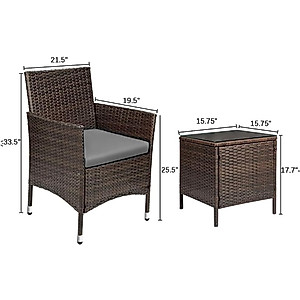 Devoko Patio Porch Furniture Sets 3 Pieces PE Rattan Wicker Chairs with Table Outdoor Garden Furniture Sets (Brown/Grey)