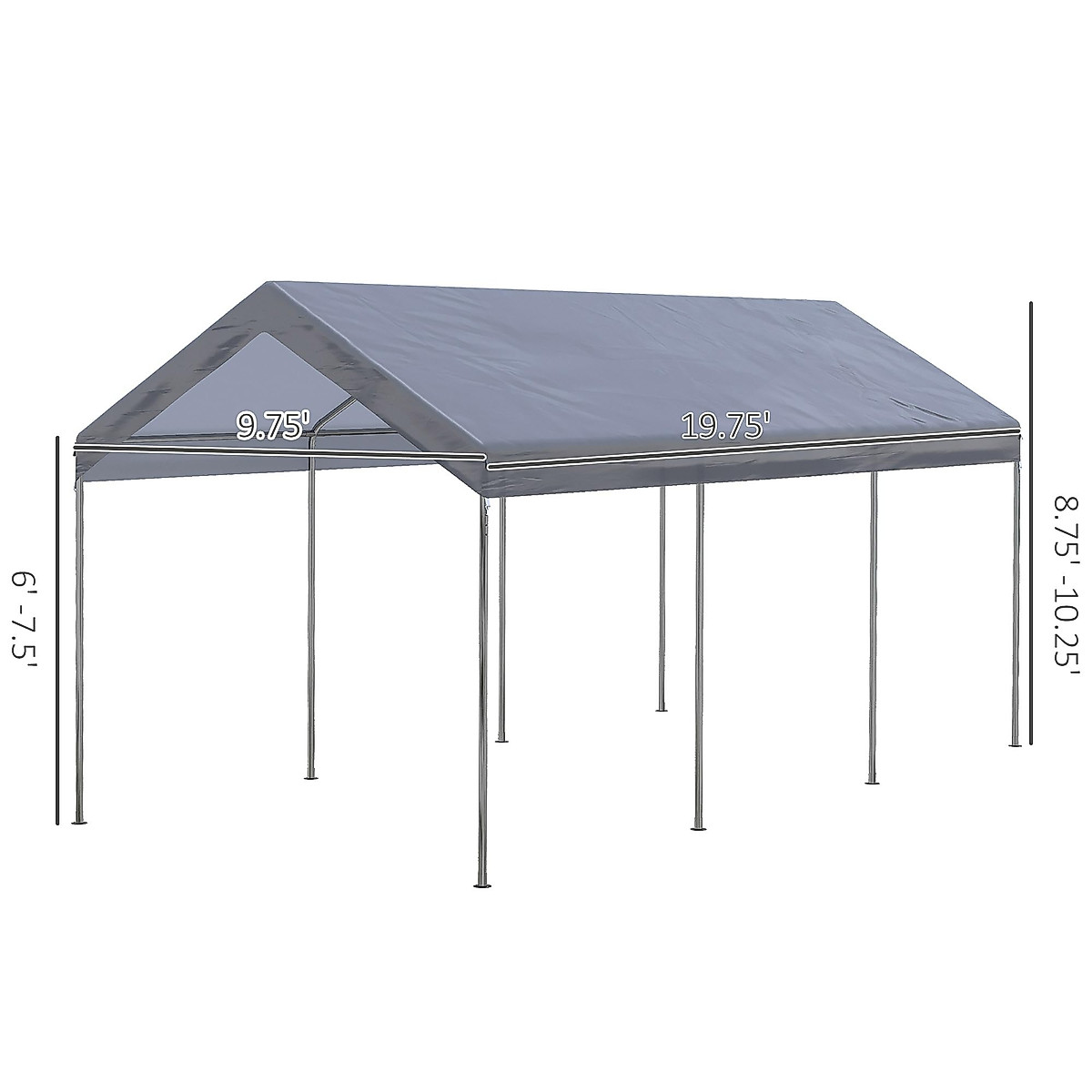 Outsunny 10' x 20' Party Tent and Carport, Height Adjustable Portable Garage, Outdoor Canopy Tent 8 Legs Without Sidewalls for Car, Truck, Boat, Motorcycle, Bike, Garden Tools, Gray
