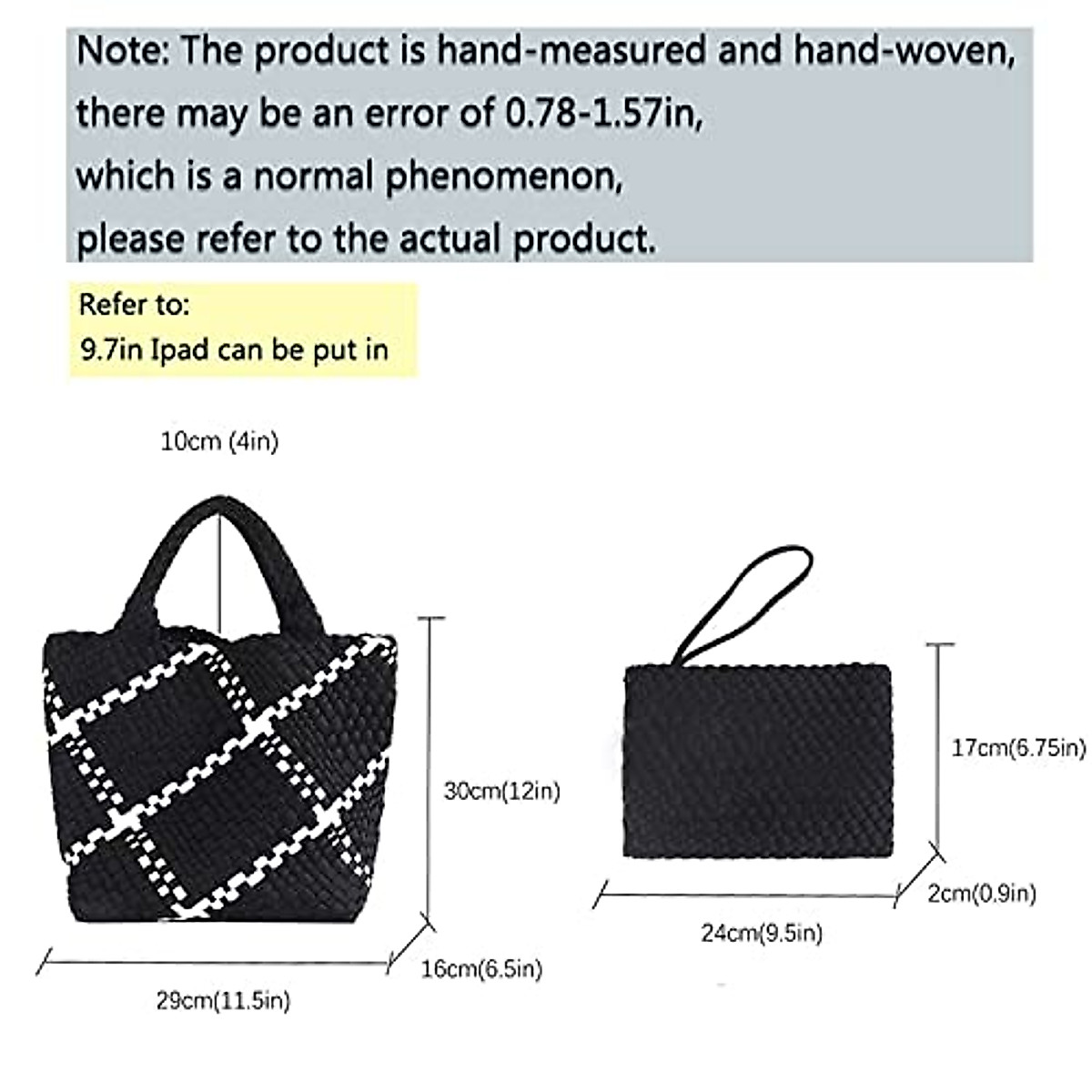 Fashion Hobo Bag Handmade Woven Casual Female Handbag Large Capacity Neoprene Tote Bag Patchwork Women Shoulder Bags (Black)