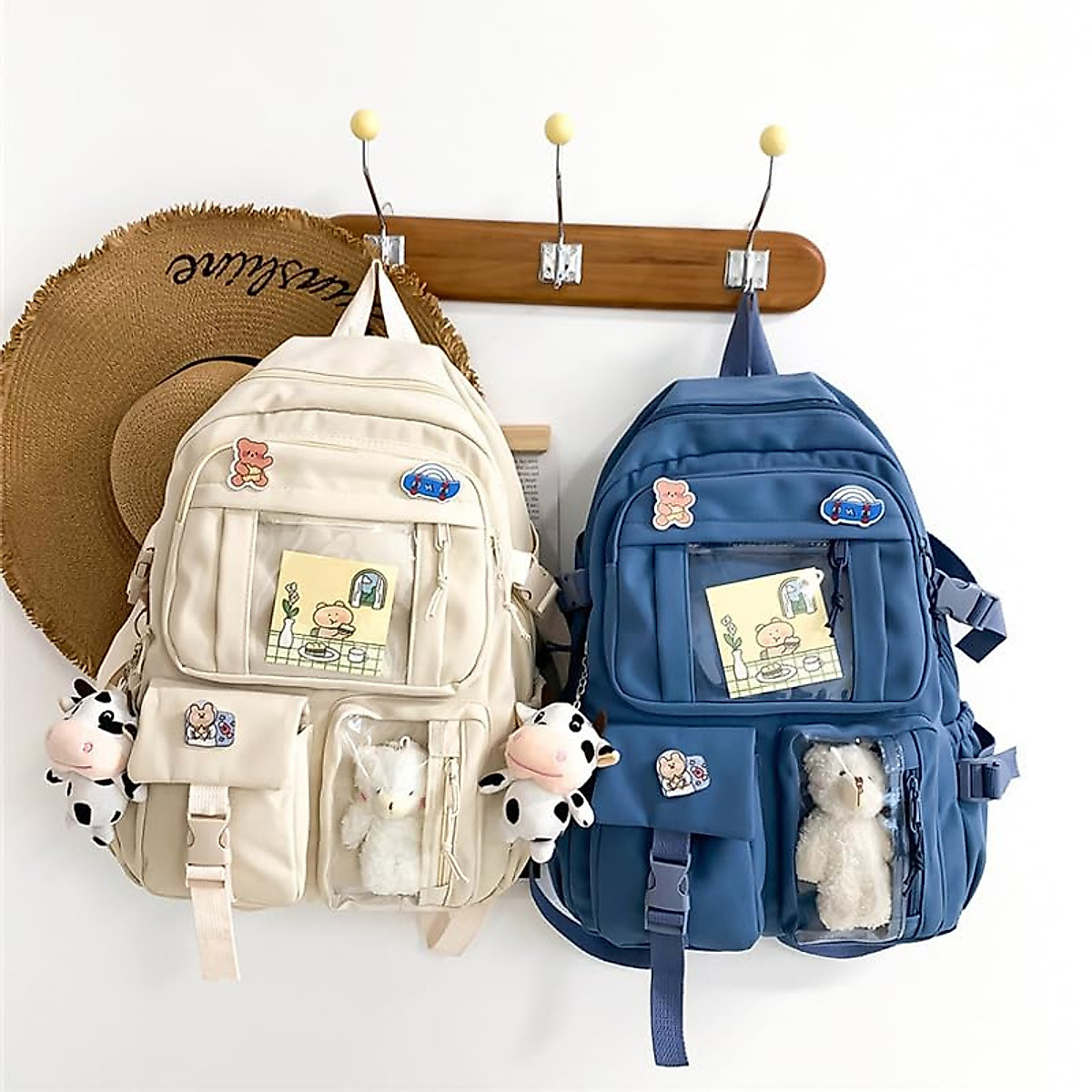 TUMPETY Cute Backpack Cute Kawaii Backpack for Girls Kawaii School Backpack Anime Backpack Keychain Pendant Light Travel Backpack (white)