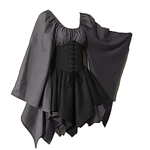 Women's Long Sleeve Solid Color Dresses Irregular Hem Butterfly Sleeve Off Shoulder Fairy Summer Costumes Corsets Ren Faire Mini Fit and Flared Swing Dresses Vestir